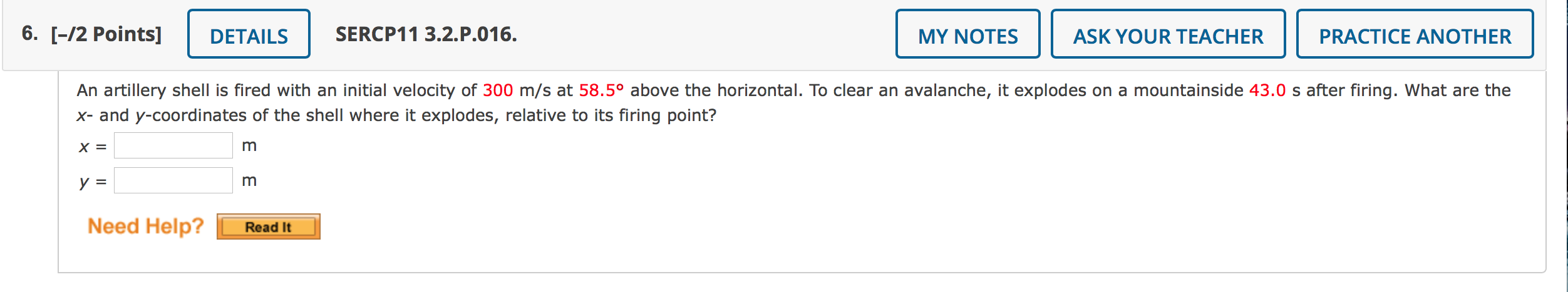An artillery shell is fired with an initial velocity | Chegg.com