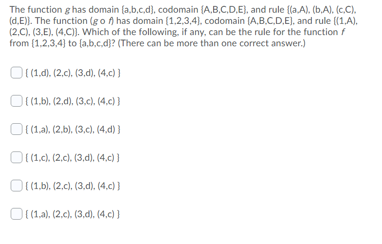 Solved The function f has domain {1,2,3,4}, codomain | Chegg.com