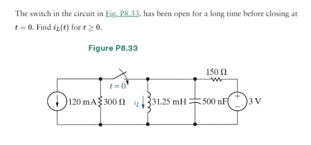 Solved The switch in the circuit in Fig. P8.33. has been | Chegg.com