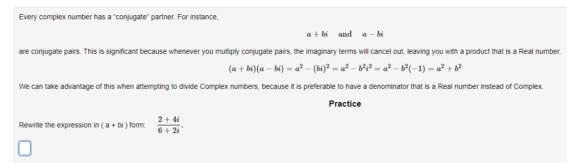 Solved Every complex number has a "conjugate" partner. For | Chegg.com