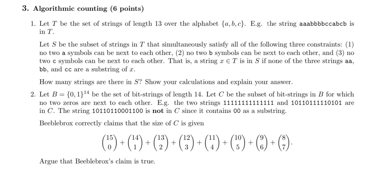 Solved Algorithmic counting (6 points) 1. Let T be the set | Chegg.com