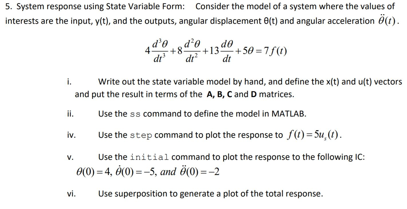 5. System response using State Variable Form: | Chegg.com