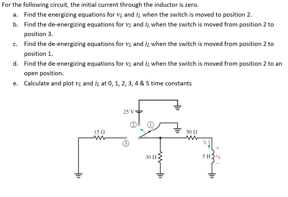 Solved For the following circuit, the initial current | Chegg.com