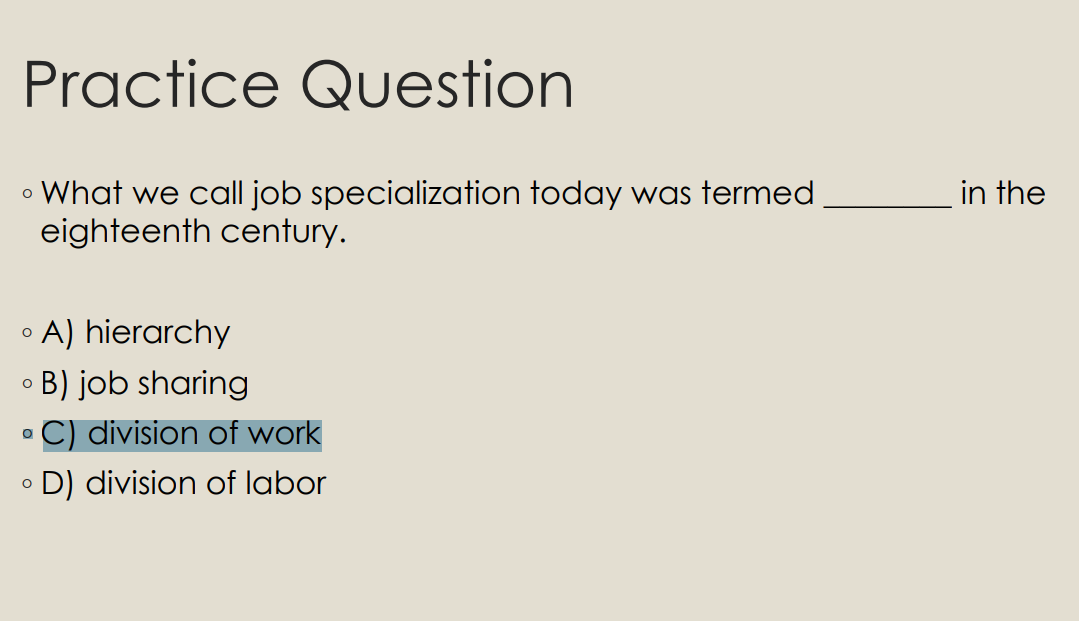Solved Practice Question- ﻿What we call job specialization | Chegg.com