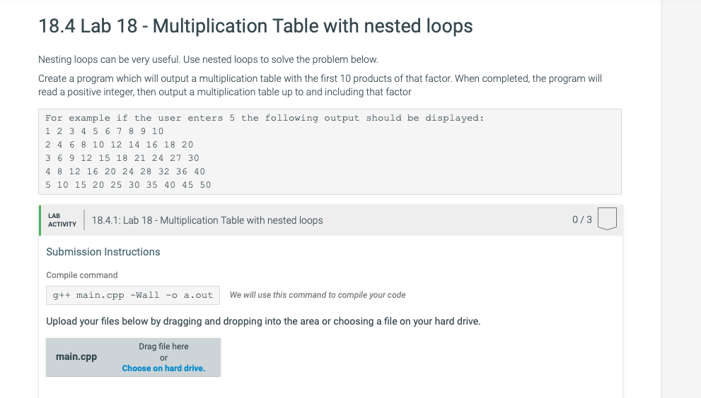Solved Code In C Please 18 4 Lab 18 Multiplication Ta