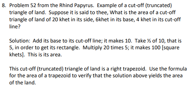 Solved 8. Problem 52 from the Rhind Papyrus. Example of a | Chegg.com