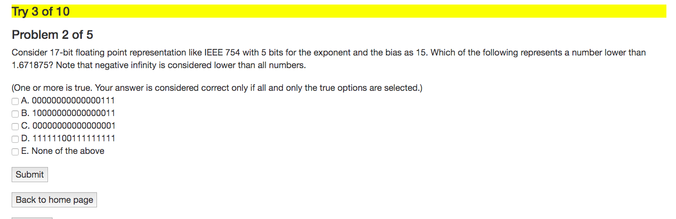 Solved Try 3 of 10 Problem 2 of 5 Consider 17-bit floating | Chegg.com