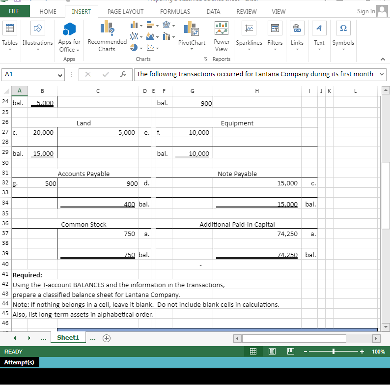 Solved FILE HOME INSERT PAGE LAYOUT FORMULAS DATA REVIEW | Chegg.com