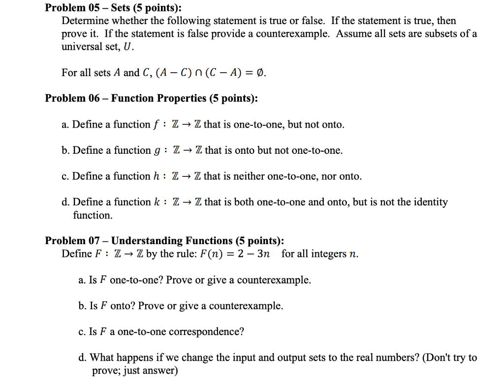 Solved Problem 05 - Sets (5 points): Determine whether the | Chegg.com