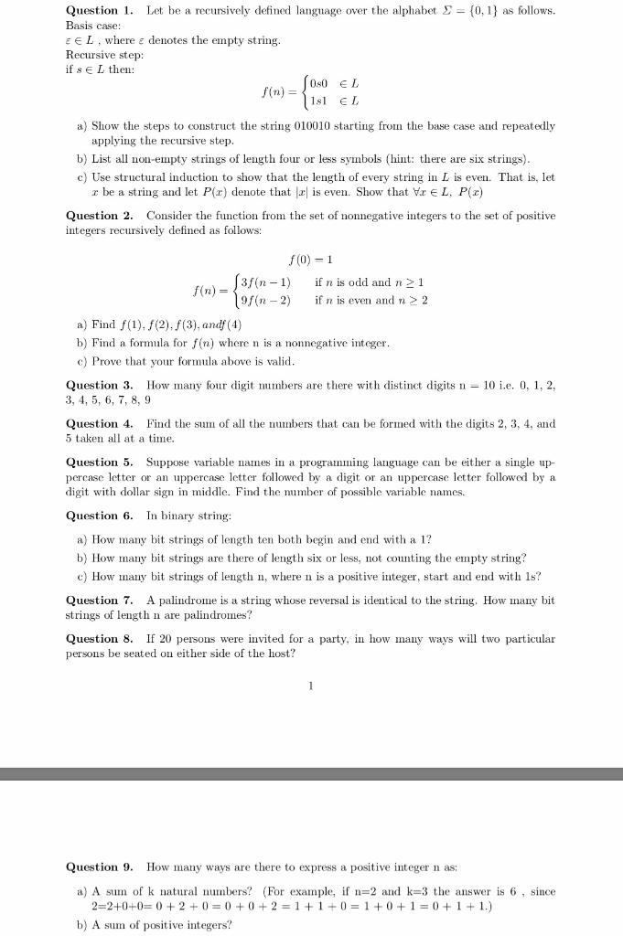 Solved Question 1. Let be a recursively defined language | Chegg.com