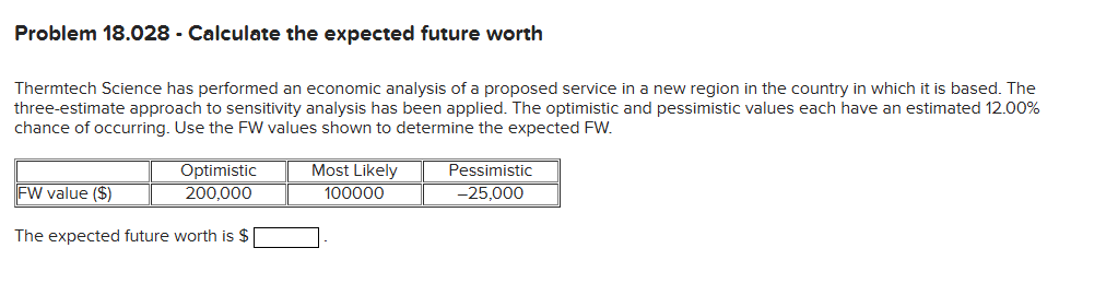 Solved Problem 18.028 - ﻿Calculate the expected future | Chegg.com