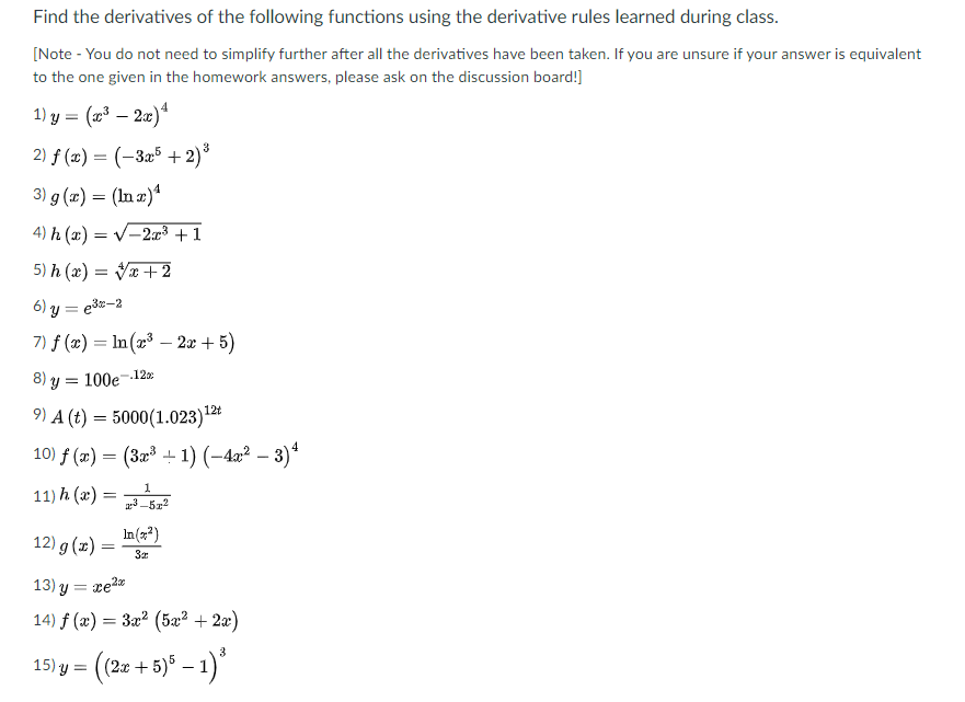 Solved Find the derivatives of the following functions using | Chegg.com