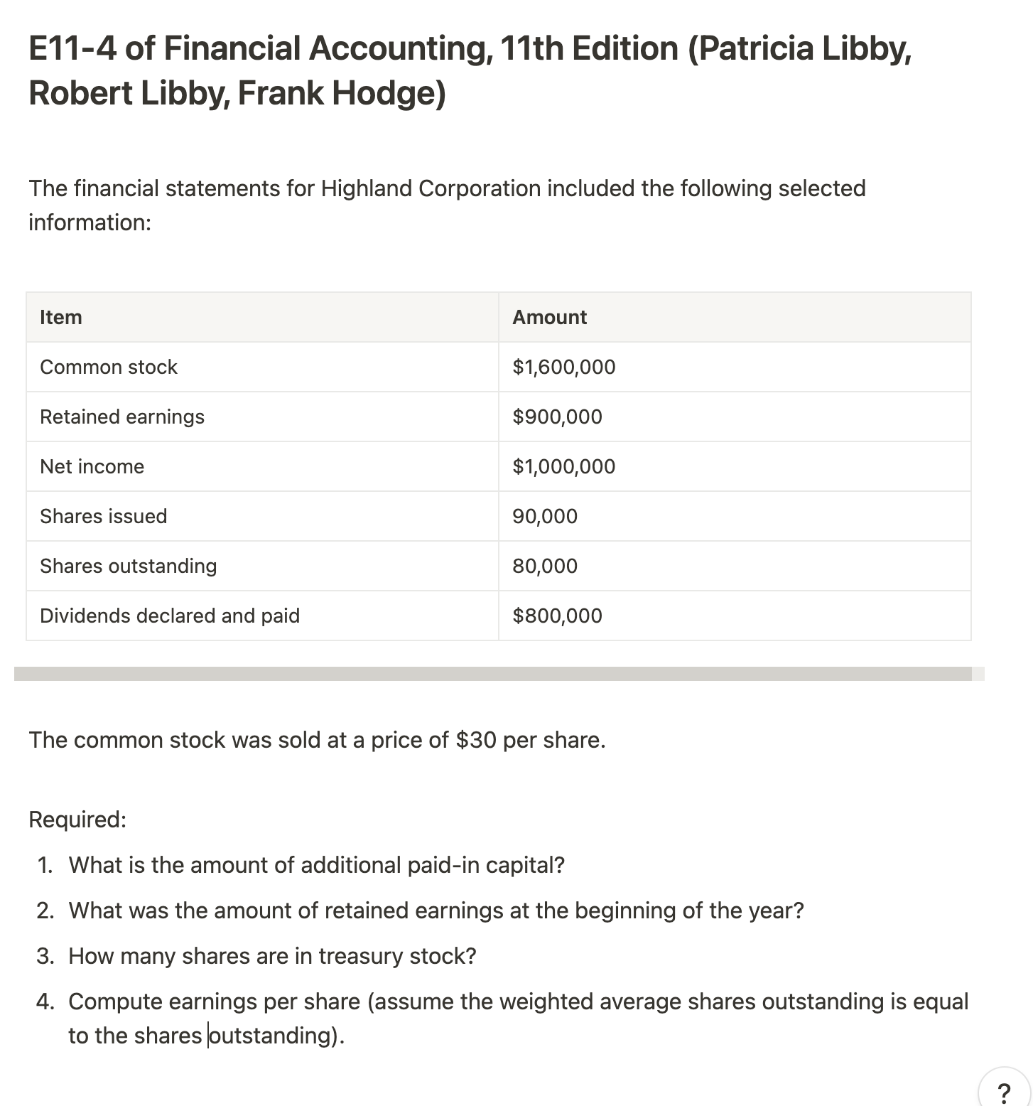 Solved E11-4 of Financial Accounting, 11th Edition (Patricia | Chegg.com