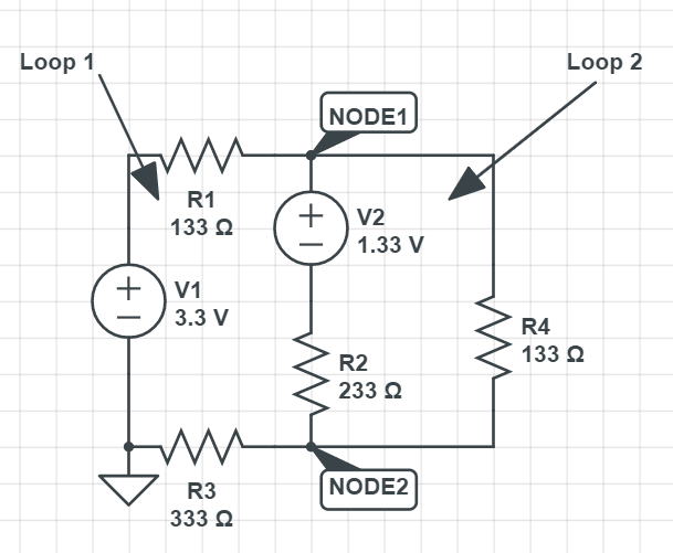 Solved Loop 1 Loop 2 Node1 W W R1 13322 V2 133 V 1 V1 33 