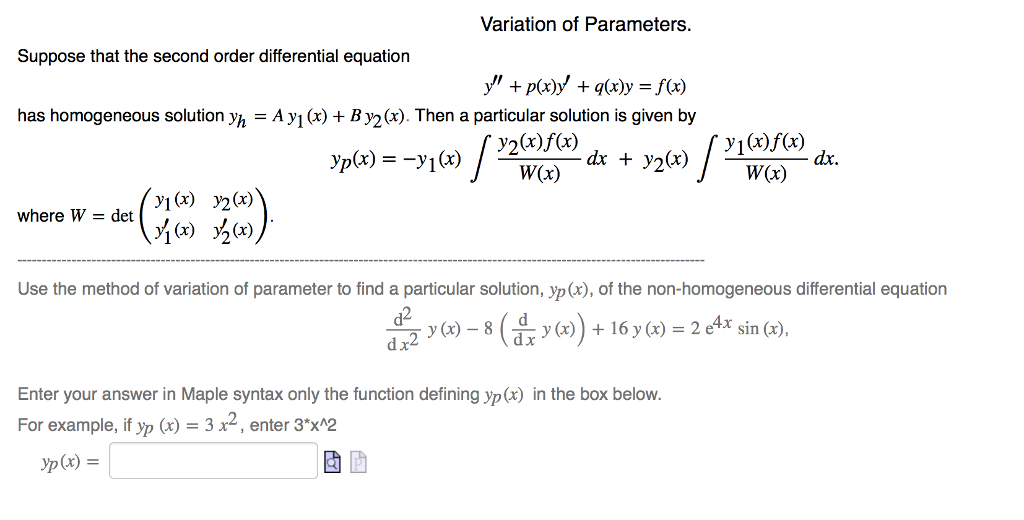 Solved Variation of Parameters. Suppose that the second | Chegg.com