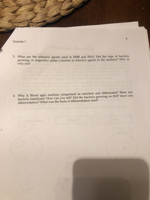 Solved Exercise 1 3. What are the selective agents used in | Chegg.com