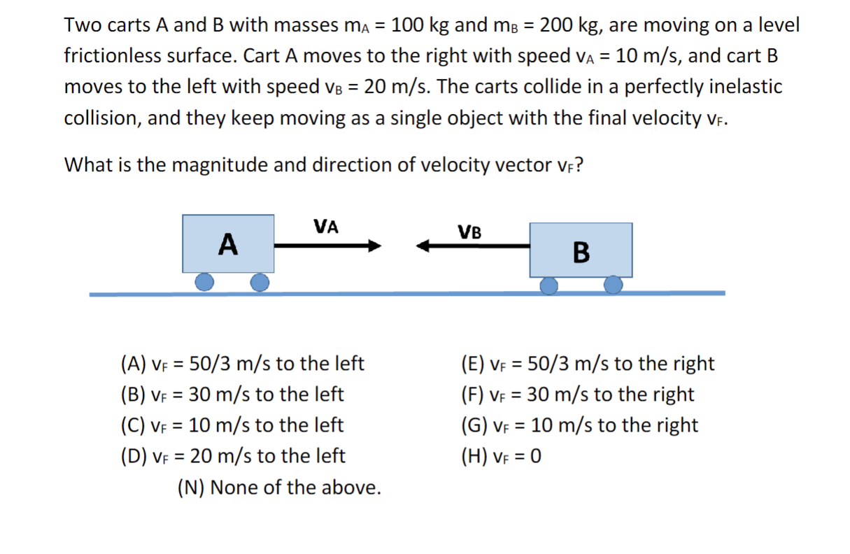 Solved Two carts A and B with masses mA=100 kg and mB=200 | Chegg.com