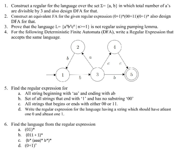 Solved 1. Construct a regular for the language over the set | Chegg.com