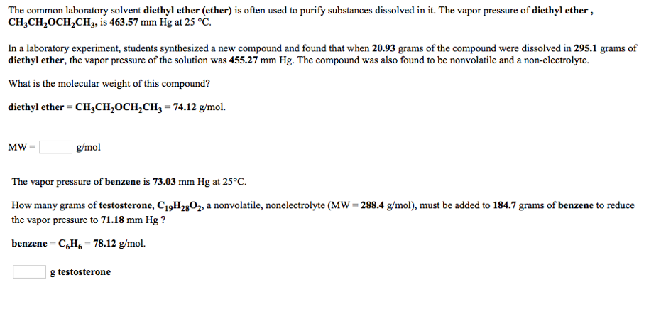 Solved The common laboratory solvent diethyl ether (ether) | Chegg.com