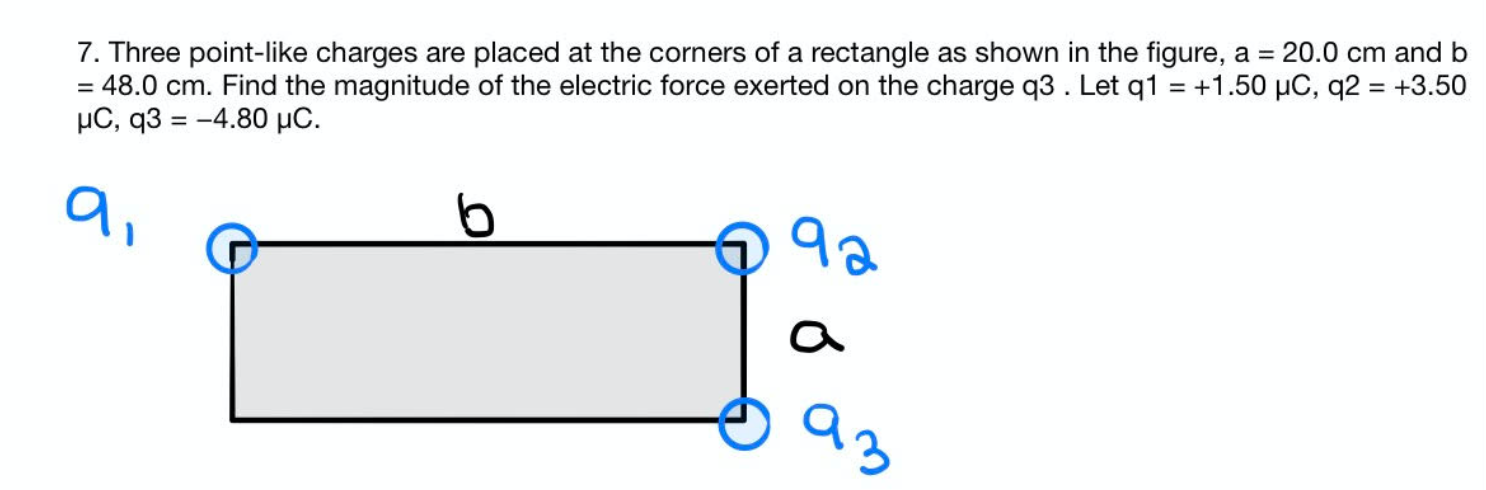 Solved 7. Three point-like charges are placed at the corners | Chegg.com