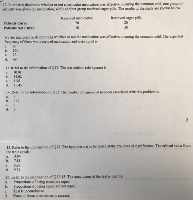 Solved 12. In order to determine whether or not a particular | Chegg.com