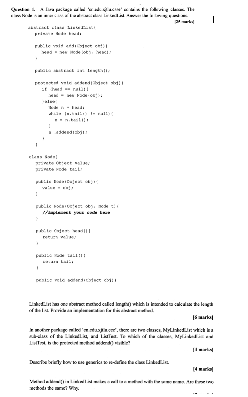 Solved Question 1. A Java package called 'cn.edu.xjtlu.csse | Chegg.com