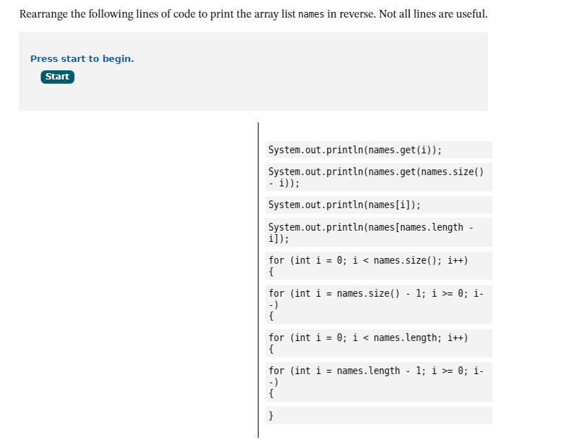 Solved Rearrange the following lines of code to print the | Chegg.com