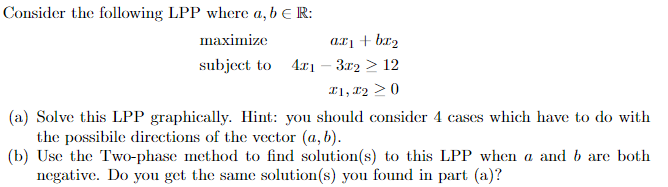 Solved Consider the following LPP where a,b∈R : maximize | Chegg.com