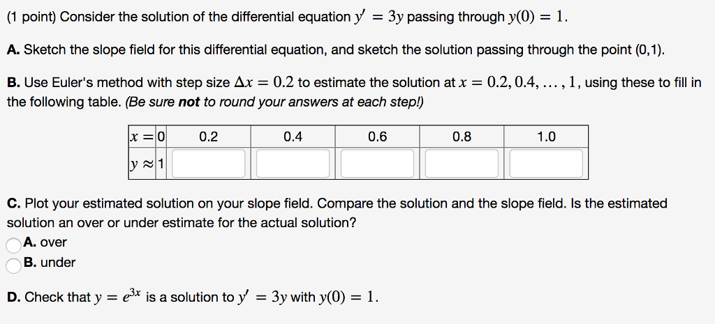 Solved (1 point) Consider the solution of the differential | Chegg.com