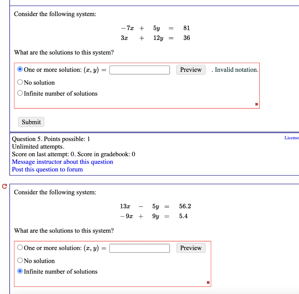 Solved Consider the following system: −7x+5y=813x+12y=36 | Chegg.com