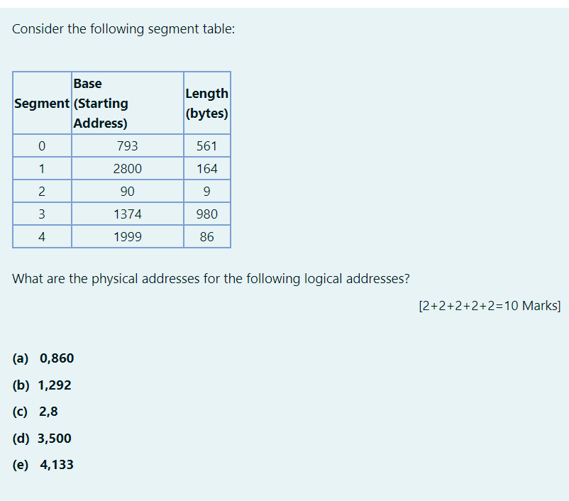 Solved Consider the following segment table: Base Segment | Chegg.com