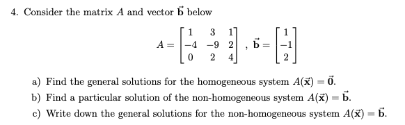 Solved 4. Consider the matrix A and vector b below | Chegg.com