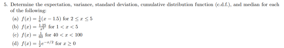 Solved 5 Determine The Expectation Variance Standard