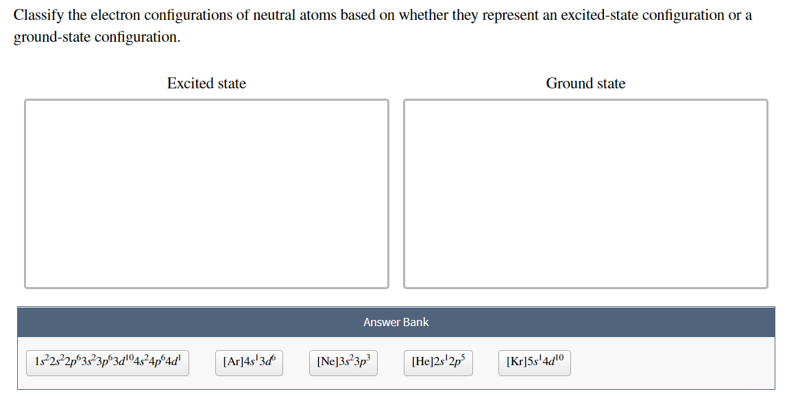 Solved Classify the electron configurations of neutral atoms | Chegg.com