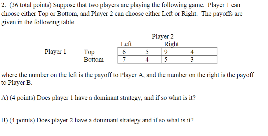 Solved 2. (36 total points) Suppose that two players are | Chegg.com