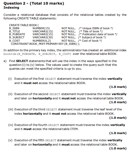Solved Question 2 Total 10 Marks Indexing Consider A 5303
