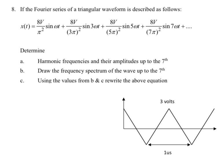 Solved 8. If the Fourier series of a triangular waveform is | Chegg.com