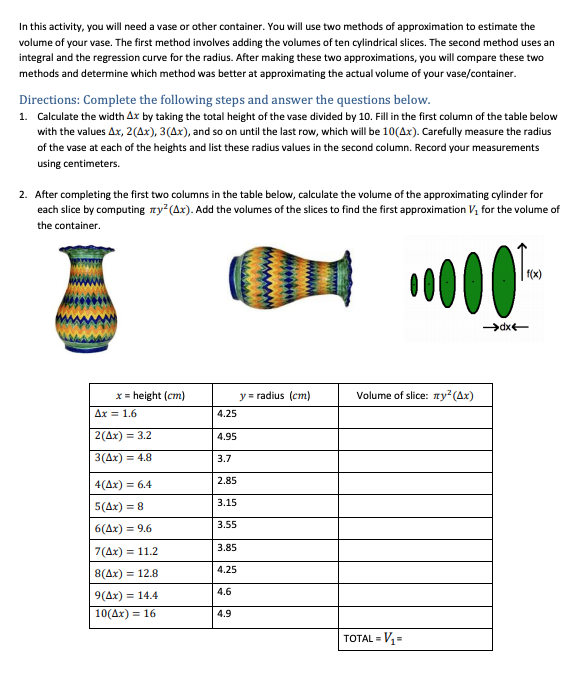 In this activity, you will need a vase or other | Chegg.com