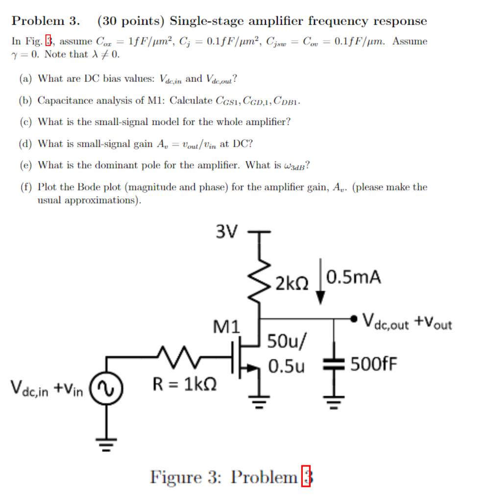 Solved Problem 3. (30 points) Single-stage amplifier | Chegg.com