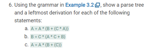 Solved 6. Using the grammar in Example 3.29, show a parse | Chegg.com
