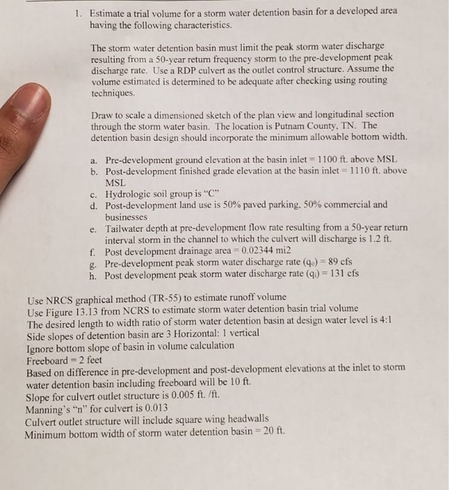 Use NRCS graphical method (TR-55) to estimate runoff | Chegg.com