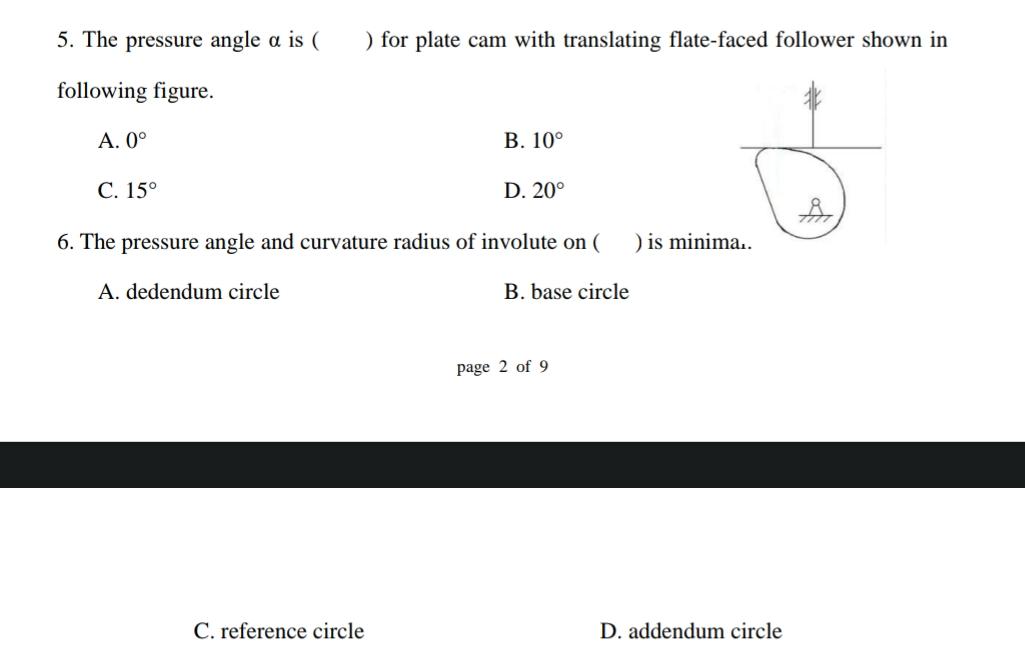 Solved 5. The pressure angle α is ( ) for plate cam with | Chegg.com