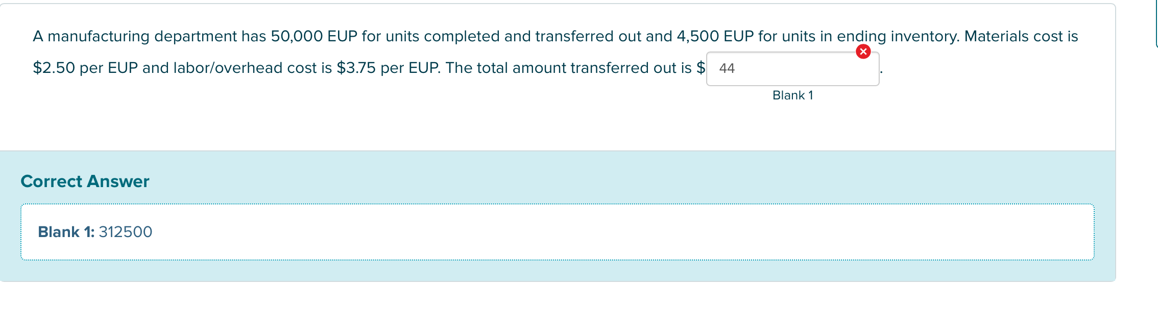 Solved A manufacturing department has 50,000 EUP for units | Chegg.com