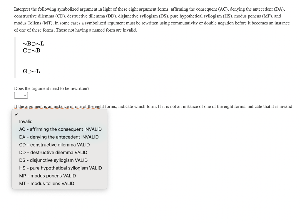Interpret the following symbolized argument in light | Chegg.com