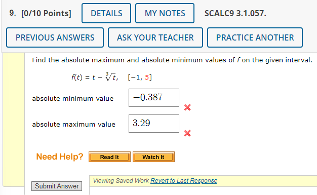 Solved Find the absolute ﻿maximum and absolute ﻿minimum | Chegg.com