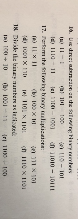 Solved 16. Use direct subtraction on the following binary | Chegg.com