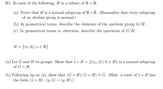 Solved BI: In each of the following, H is a subset of R × R. | Chegg.com