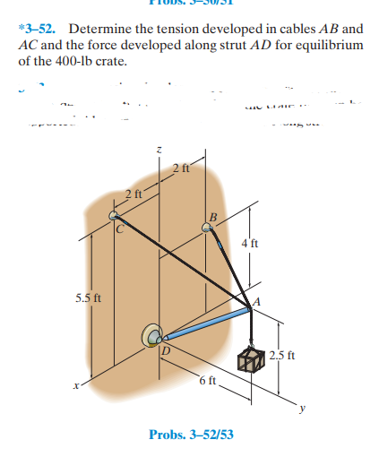 Solved *3-52. Determine the tension developed in cables AB | Chegg.com