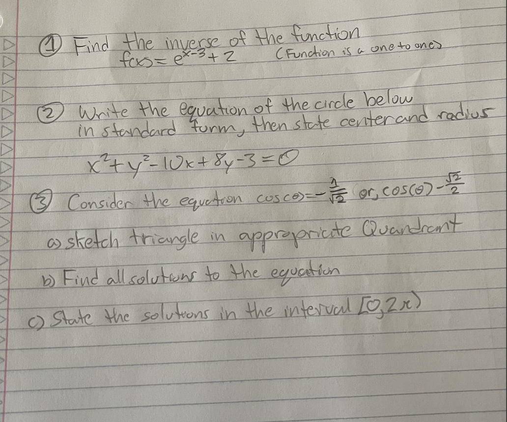 Solved (1) Find the inverse of the function f(x)=ex−3+2 | Chegg.com