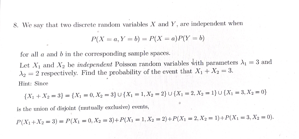 Solved 8 We Say That Two Discrete Random Variables X And Y 